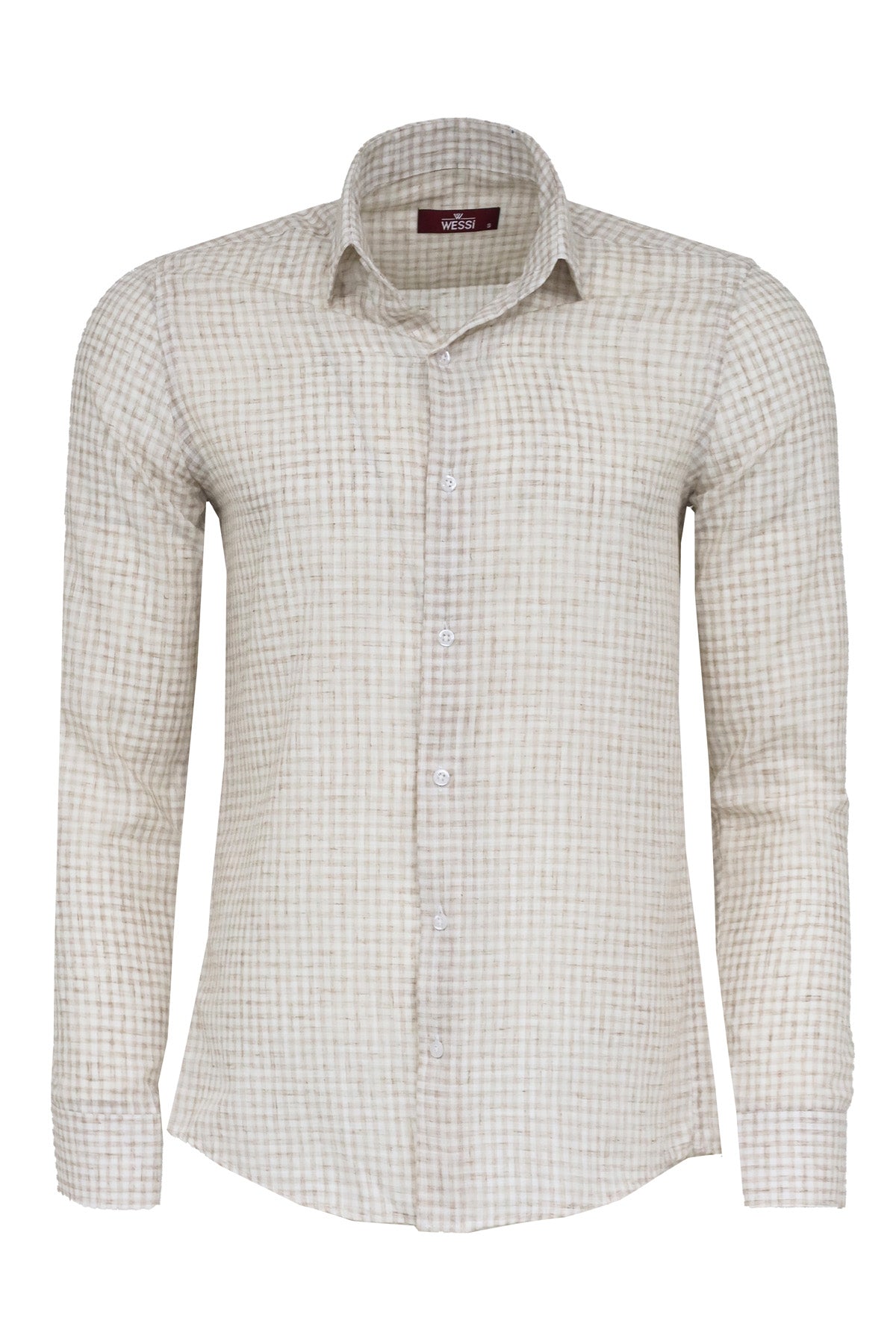 Plaid Slim Fit Light Brown Men Shirt Wessi