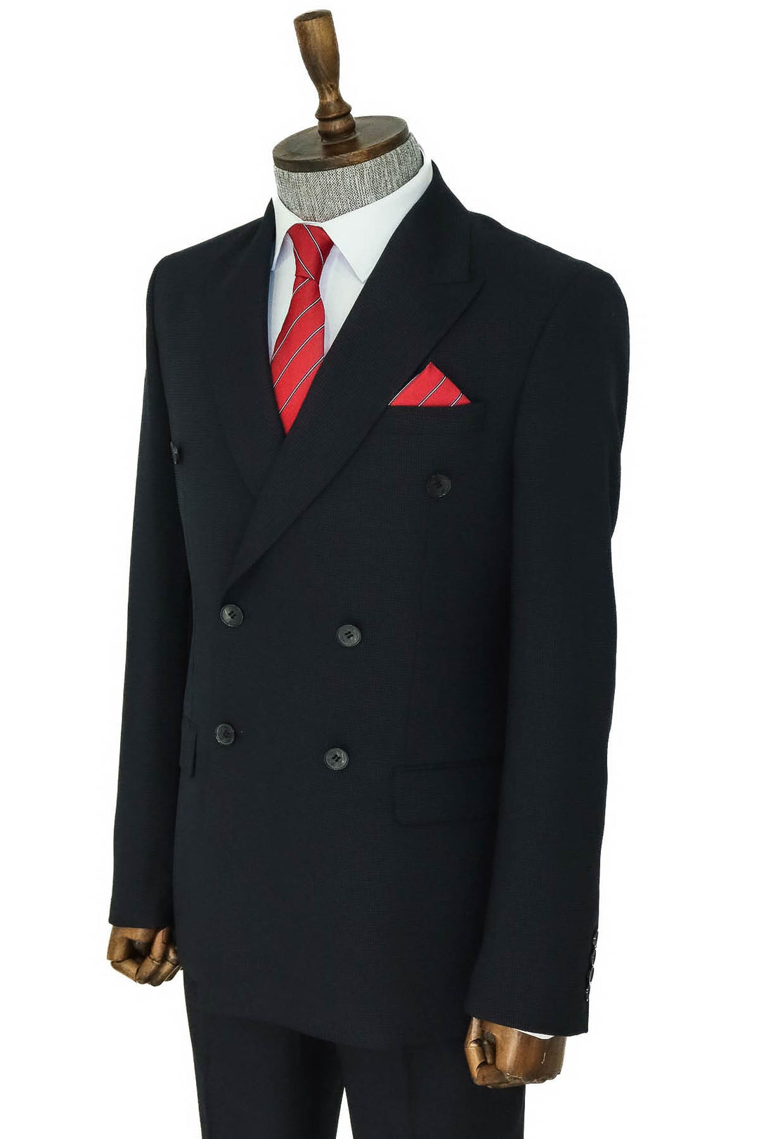 Wide Peak Lapel Patterned Double Breasted Black Men Suit - Wessi