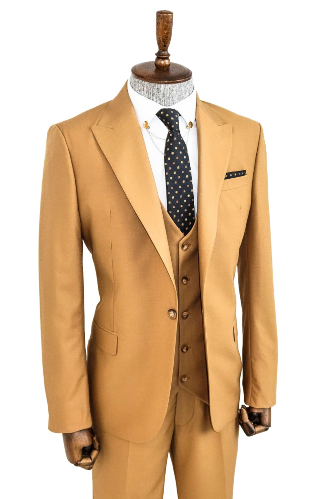 Plain Slim Fit Tan Men Suit - Wessi