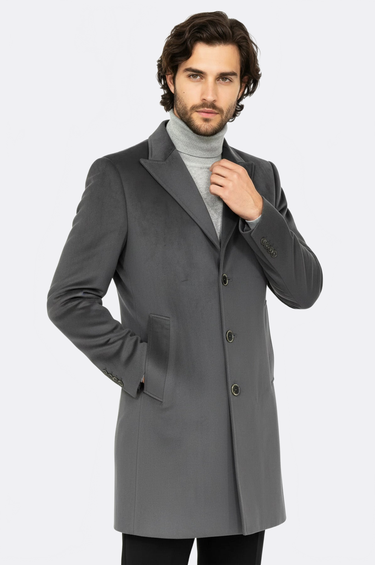 Suede Slim Fit Long Grey Men Coat - Wessi – Wessi - Discover Diversity