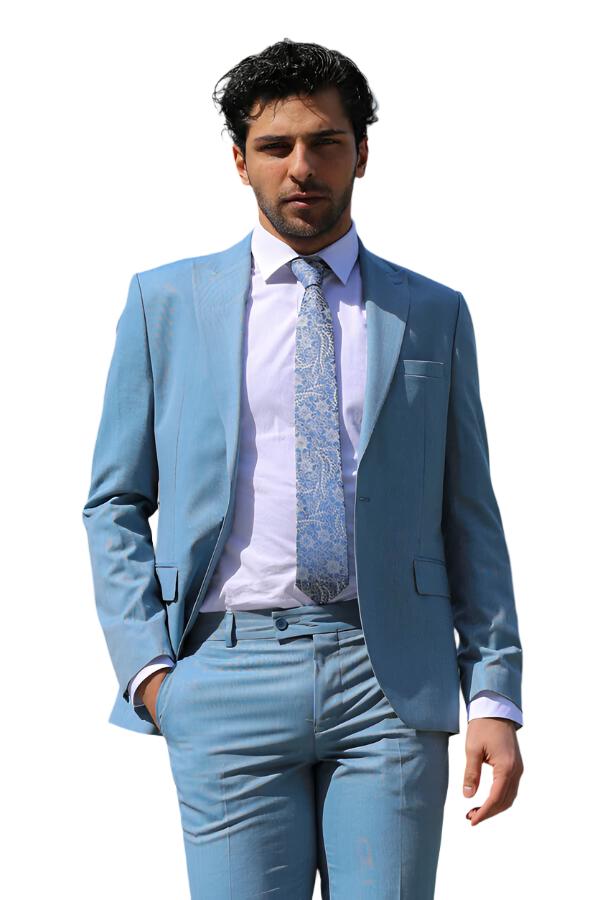 Patterned 2 Piece Slim Fit Oil Green Men Suit - Wessi