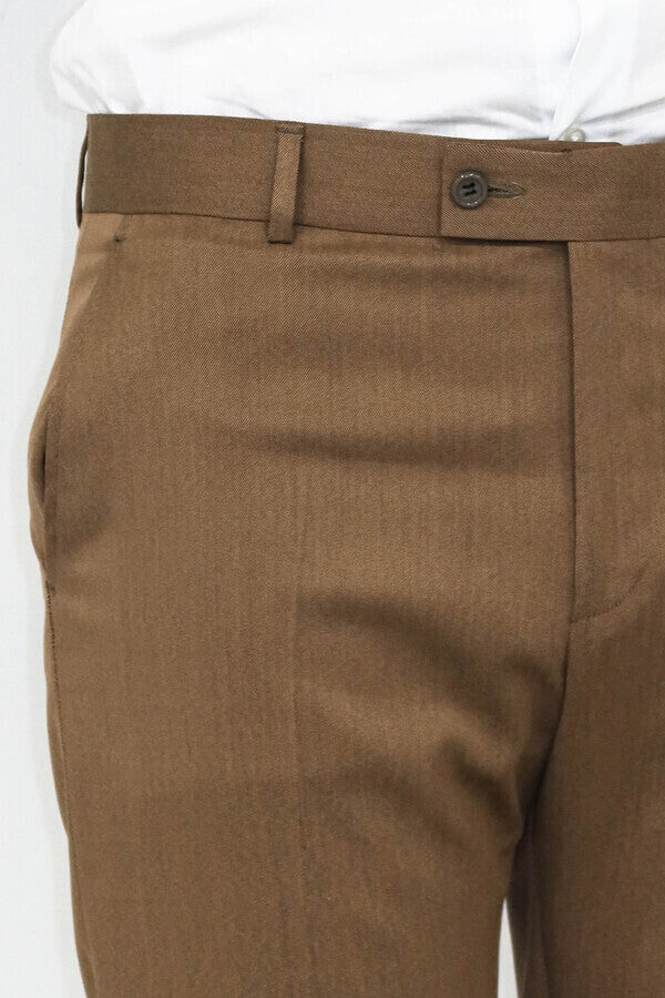 Slim Fit Plain Tan Men Pants-Wessi