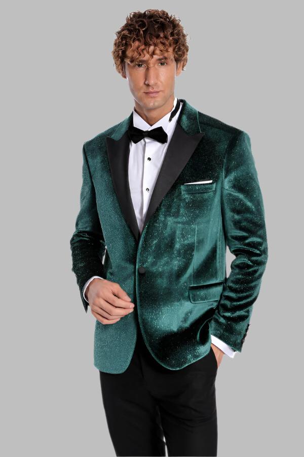Sparkle Slim Fit Velvet Green Men Prom Blazer - Wessi
